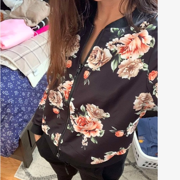 Jackets & Coats | Boho Floral Print Zipper Light Bomber Jacket | Poshmark